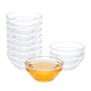 PARBEE 3" Clear Glass Pinch Bowls, 10 Pack 2.5oz Small Prep Dishes Stackable Ingredient Bowls for Spices Dipping Sauces Ice Cream Toppings, Dishwasher Microwave and Freezer Safe