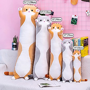Cute Cat Plush Long Body Pillow Cuddle Cartoon Stuffed Animals Cat Plushie Soft Doll Pillows Gifts for Kids Girls (Gray, 51 Inches), 1 Count (Pack of 1)