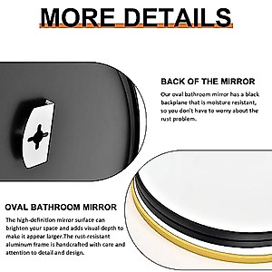 NUTTUTO 17''x30'' Black Oval Mirror, Oval Bathroom Mirror, Walll Mirror Oval, Wall Mirror for Bathroom, Livingroom, Vanity, Entryway, Hallway, Hang Vertical & Horizontal