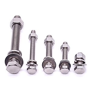 M12 x 65mm (4 Sets) Stainless Steel Hex Bolts with Hex Nuts, Flat Washers and Lock Washers, Hexagon Bolts with Nuts and Washers, Full Thread Coveraage, Coarse Thread UNC