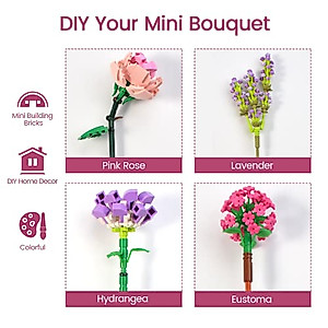 PinkBee Flower Bouquet 2021, Mini Pink Rose Building Block Sets Valentines Mothers Day Love Romantic Gifts Creative Home Decor Toys Kits for Her Girlfriends Couples Women Wife Kids 8+ 8-12 (547 PCS)