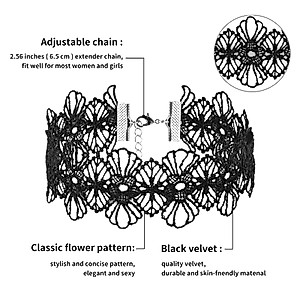 Yolev 6 Pieces Black Choker Necklace Set Black Choker Necklace Set Black Lace Tattoo Velvet Choker Gothic Necklace for Women,