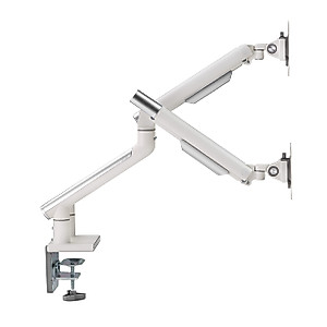 POUT E12 Dual Monitor Arm Mount Stand for Desk- Adjustable Full Motion Tilt/Swivel/Rotate 4-20lbs Capacity 75x75mm 100x100mm VESA 17"-32" Display Each - Extends 19" Forward & 17" High (White/Silver)