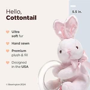 Bearington Baby Cottontail Plush Stuffed Animal Pink Bunny Shaker Toy Ring Rattle, 5.5"