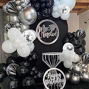 Black White Silver Party Balloons, 50pcs 12 Inch Thicker Marble Black and Pearl White Metallic Confetti Latex Balloons with Ribbon for Birthday Anniversary Decorations