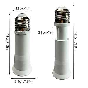 E27 to E26 E27 Light Socket Extender Adapter,Extension Flexible Socket Extender Adapter, E26 /E27 Screw Bulb Base Adapter Converter,Lamp Bulb Socket Extension, Lamp Holder Adapter (2 Pack)