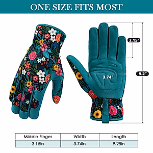 Trifabricy Garden Gloves for Women - Breathable leather Floral Gardening Gloves with Grip, Thorn-Proof Puncture-Resistant Work Gloves for Weeding, Digging, Planting, Raking and Pruning, Green Flower
