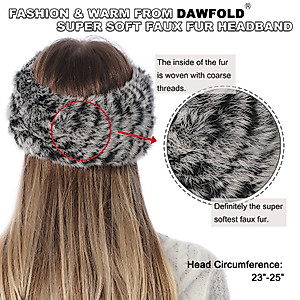 DAWFOLD Women's Faux Fur Headband with Elastic for Winter, Earmuff Earwarmer Fluffy Warm Lined Cold Weather
