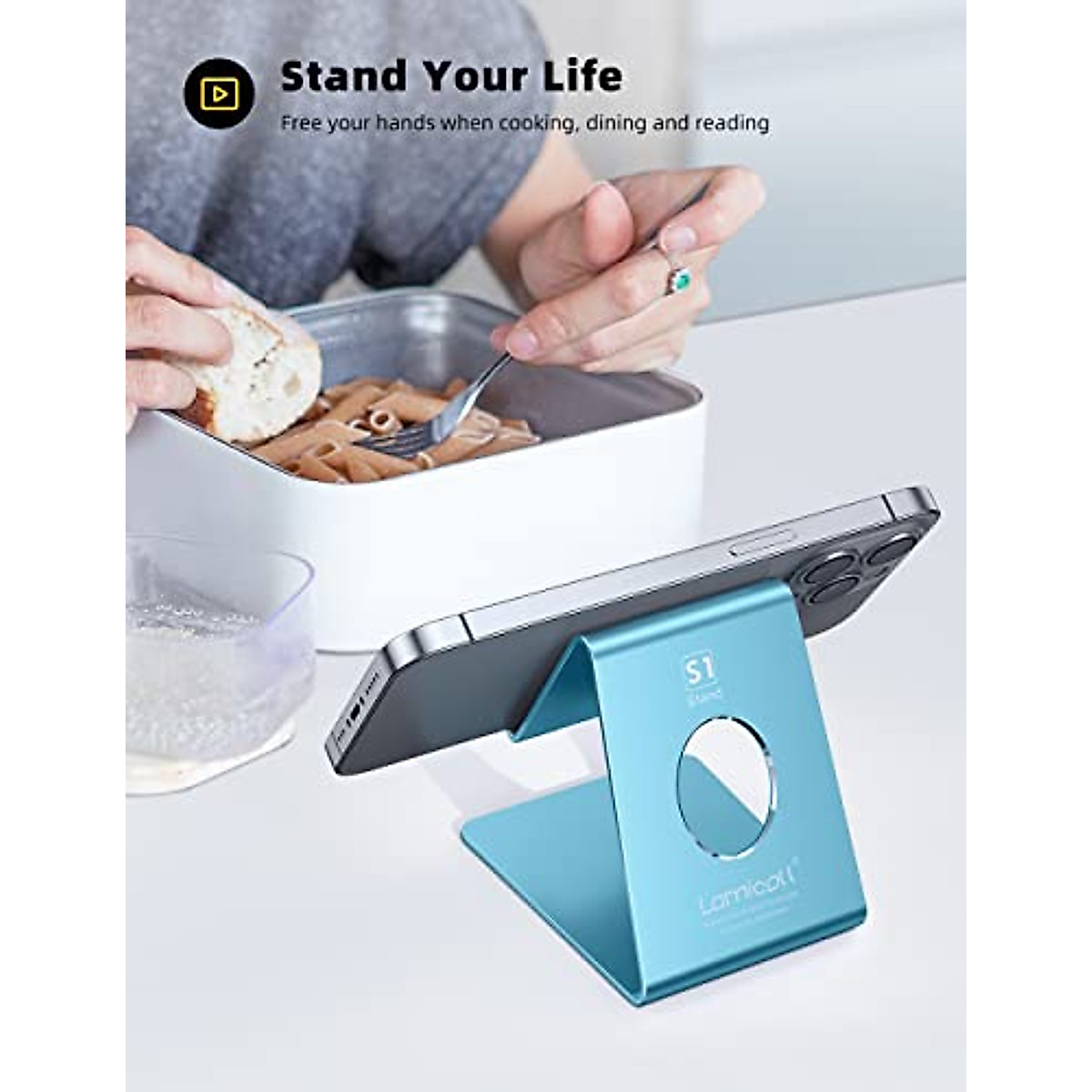 Lamicall Cell Phone Stand, Desk Phone Holder Cradle, Compatible for Phone 13 12 Mini 11 Pro Xs Max XR X 8 7 6 Plus SE, Smartphones Dock, Office Desktop Accessories - Blue