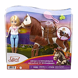 Mattel Spirit Untamed Doll & Toy Horse Set, 7-inch Abigail Small Doll with 7 Movable Joints, Boomerang (8-inch) with Soft Mane & Tail & Accessories