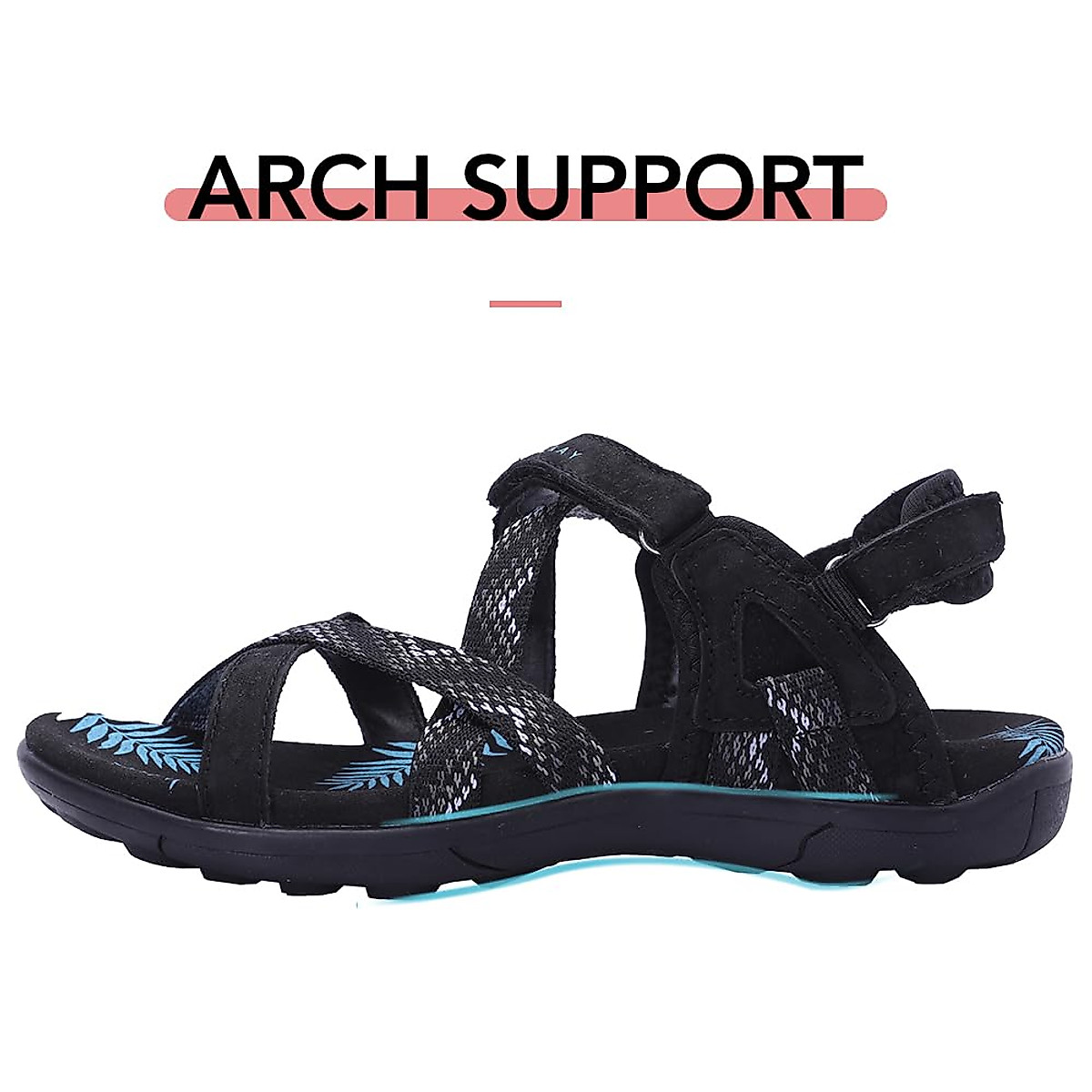 MGGMOKAY Womens Hiking Sandal Outdoor Sport Sandal with Arch Support for Beach Vacation Casual Camping,Black,8