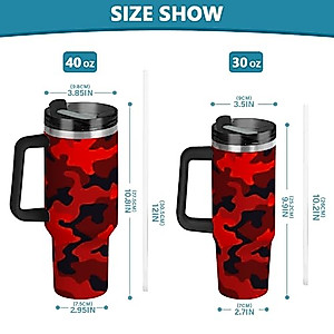 Yasala Car Tumbler with Handle Military Camo Red Black Travel Mug Coffee Cup Insulated Beverage Container Mega Cup for Hot Cold Drinking Thermos Water Bottle Cupholder Friendly 40 oz