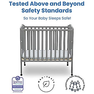 Delta Children Folding Portable Mini Baby Crib with 1.5-inch Mattress - Greenguard Gold Certified, Grey