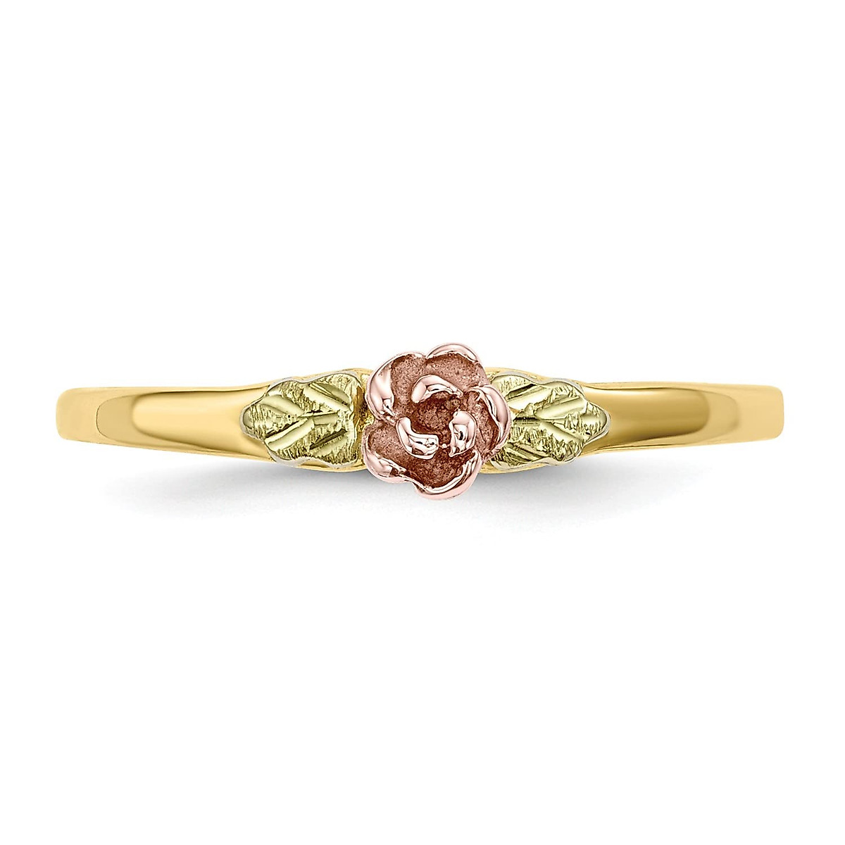 Blooms Rose Flower Petite Ring, 10k Yellow Gold, 12k Green and Rose Black Hills Gold Size 6.75