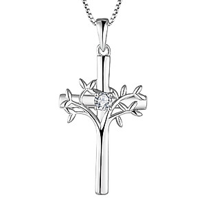 STARCHENIE Cross Necklace 925 Sterling Silver Tree of Life Pendant Crucifix Jewelry for Women