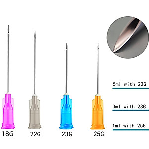 20 Pack Plastic Syringe Luer Lock with Needle - 10ml, 5ml, 3ml, 1ml Syringes and 18Ga, 22Ga, 23Ga, 25Ga Needle, Individually Sealed Package