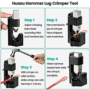 Hammer Lug Crimper Tool, Huazu Hammer Crimper Wire Terminal Crimper for Crimps Battery and Welding Cables 8 AWG to 2/0 Wire Gauge
