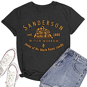 Halloween T Shirt Women Sanderson Letter Print Graphic T-Shirt Hocus Pocus Tees Tops(Grey,Medium)