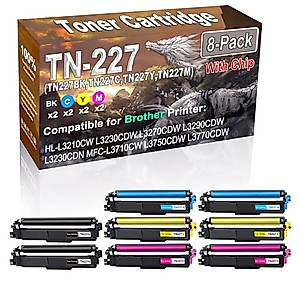SINIYA 8-Pack (2BK/2C/2Y/2M) Compatible HL-L3210CW L3230CDW L3270CDW Color Toner Cartridge (High Capacity) Replacement for TN227 (TN-227BK TN-227C TN-227Y TN-227M) (with Chip) Printer Toner Cartridge