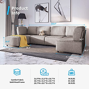 Mjkone Modular Sectional Sofa, Convertible 6 Seat Sofa L Shaped Couch U Shaped Sectional Sofa Queen Size Sleeper Sofa Bed Variable Sectional Couches for Living Room Department Small Space, Light Tan