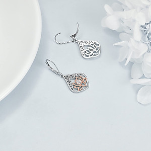 POPLYKE 925 Sterling Silver Lotus Flower Earrings Filigree Teardrop Dangle Earrings for Women Lotus Jewelry Irish Celtic Earrings Birthday