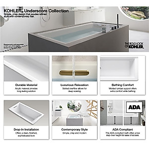 KOHLER K-1834-0 Underscore Rectangle 72-Inch x 36-Inch drop-in bath with center drain, White