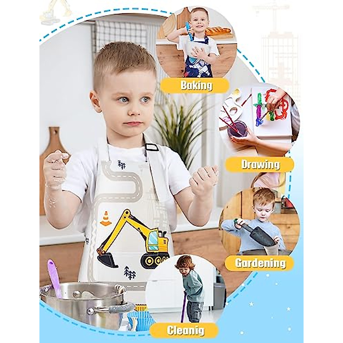 WERNNSAI 2 Pack Kids Aprons - Truck Kids Art Aprons for Boys Waterproof Toddler Chef Aprons Cooking Baking Painting Gardening Apron for Kids with Pocket Kitchen Classroom Art Smocks Age 6-10 Years