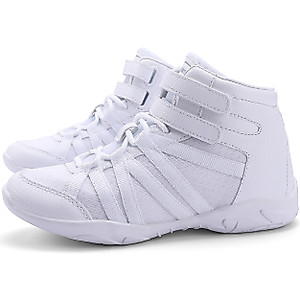 BAXINIER Girls White High Top Cheerleading Shoes Lightweight Youth Cheer Competition Sneakers Training Dance Tennis Shoes - White 4 Big Kid