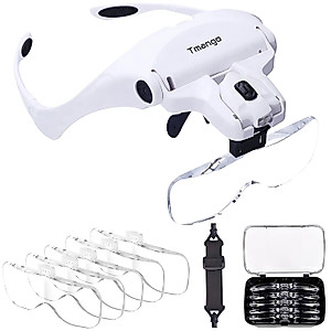 TMANGO Head Mount Magnifier with Lights, Magnifying Headset Glasses for Close Up Work, Watch, Cross-Stitch, Jewelry, Embroidery, Arts & Crafts or Reading Aid with Headband