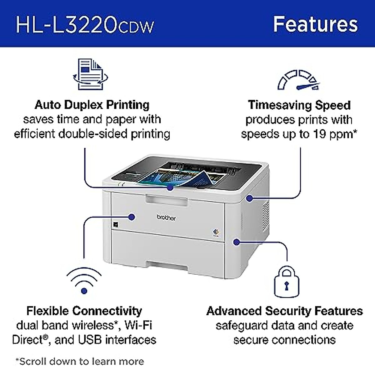 Brother HL-L3220CDW Wireless Compact Digital Color Printer with Laser Quality Output, Duplex and Mobile Device Printing | includes 4 Month Refresh Subscription Trial¹, Amazon Dash Replenishment Ready