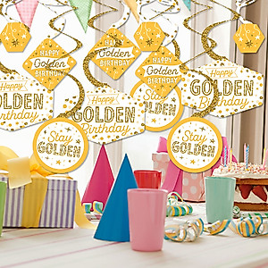 Big Dot of Happiness Golden Birthday - Happy Birthday Party Hanging Decor - Party Decoration Swirls - Set of 40