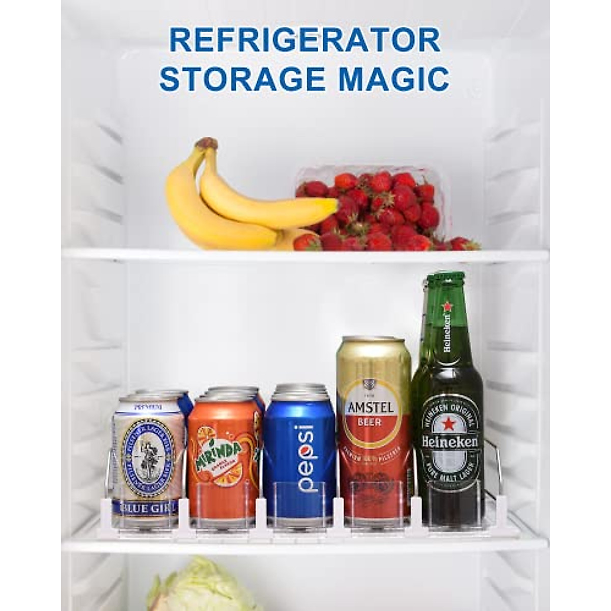 Soda Can Dispenser for Refrigerator - 5 Row Automatic Pusher Glide, Drink Organizer for Fridge, Soda Can Drink Organizer for Fridge, Width Adjustable Beverage Pusher Glide, soda dispenser for fridge