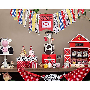 WAOUH Farm High Chair Banner for 1st Birthday - First Baby Birthday Party Theme Decoration, Fabric Garland Cake Smash Photo Prop,Birthday Souvenir and Gifts (Red Birthday Banner)
