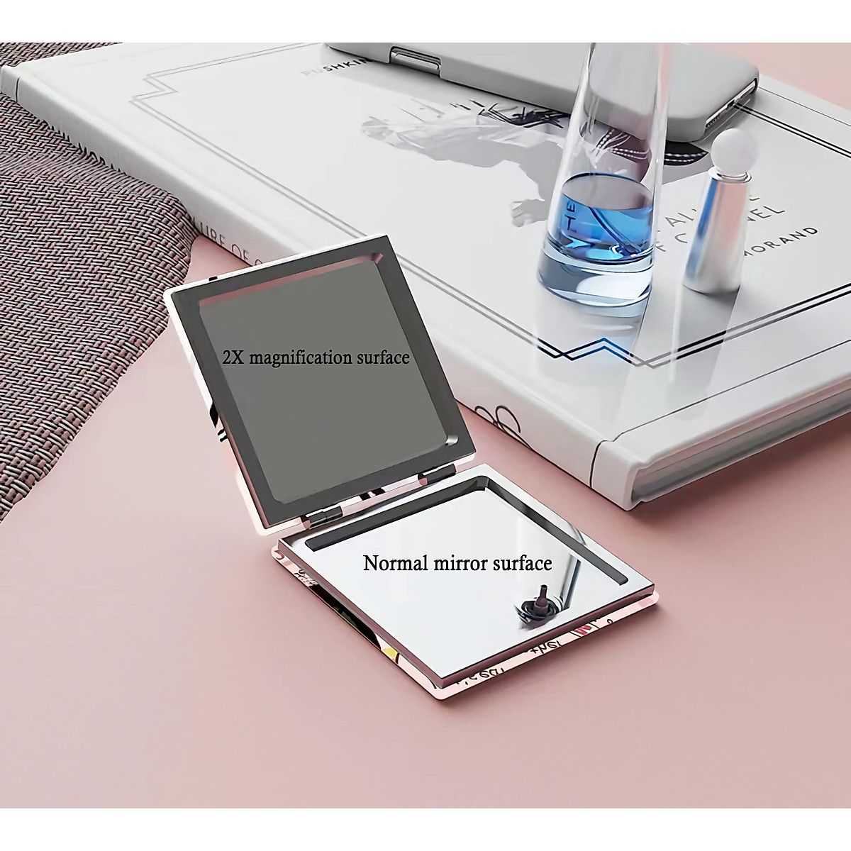 Sicpfuj Cute Mini Compact Mirror for Women and Girls, PU Leather Travel Makeup Mirror with 1X/2X Magnifying, Unique Gift Idea, 2.7 Inch