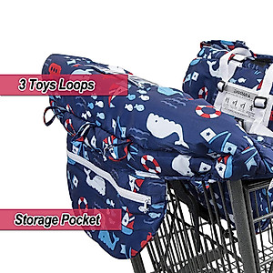 2-in-1 Shopping Cart and High Chair Cover for Baby~Padded~Fold'n Roll Style~Portable with Free Carry Bag (Blue Whale)
