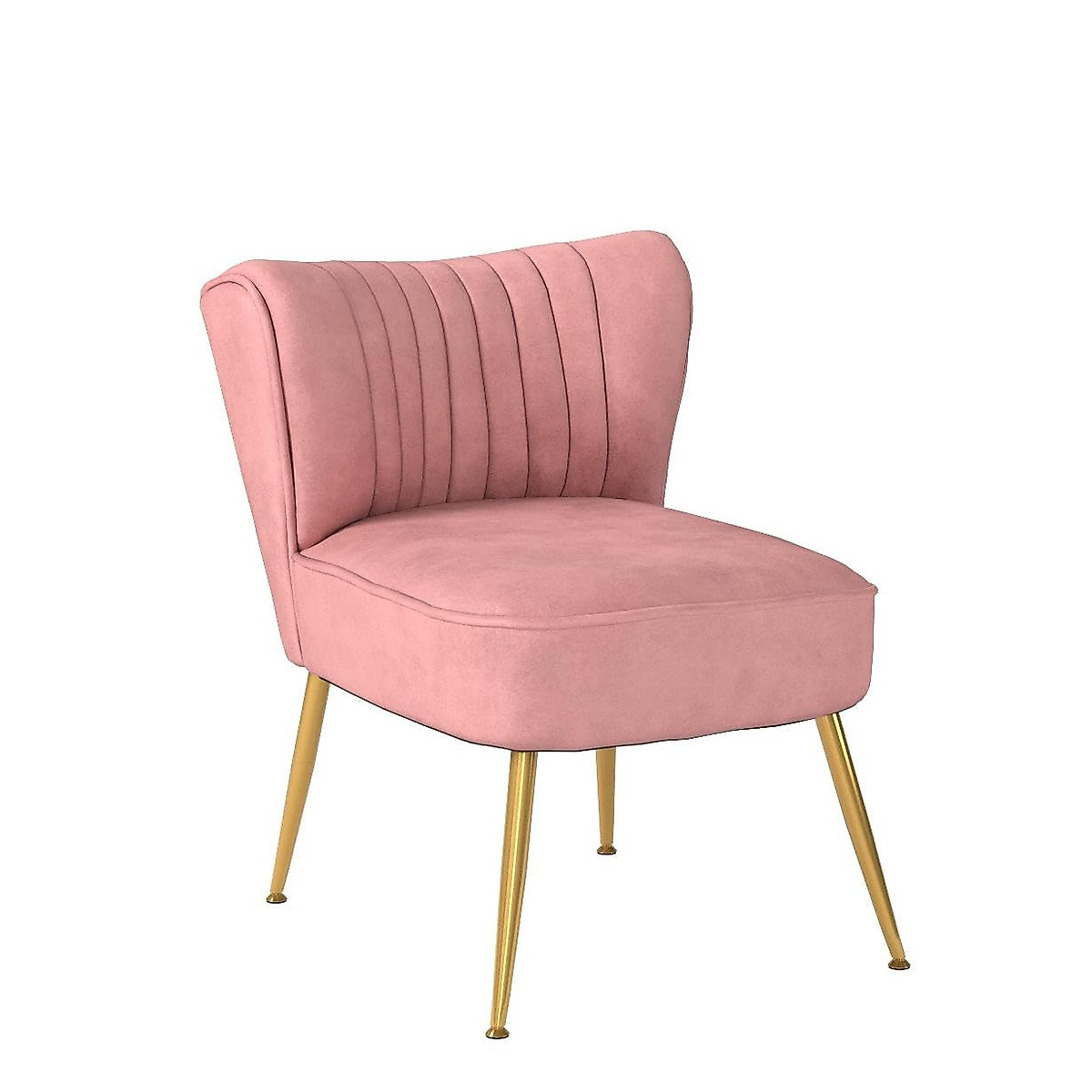 Janoray Velvet Accent Chair Set of 2 Comfy Mid-Century Modern Living Room Chair Armless Slipper Chair Single Sofa Chair with Golden Legs Wingback for Bedroom Guest Room, Pink