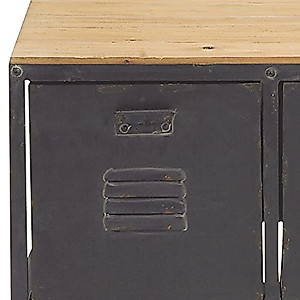 Deco 79 Metal Low Profile File Cabinet 3 Drawers Storage Bench with Brown Wood Top, 39" x 16" x 19", Black