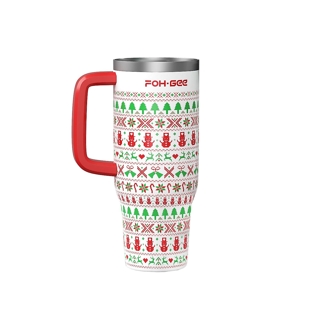 FOHGEE Christmas Style 40oz Stainless Steel Tumbler with Handle - Keep Drinks Cold & Hot All Season! (Red Santa)