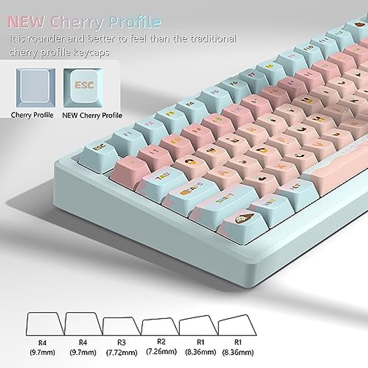 XVX PBT Keycaps Pink Cute Keycaps, 5-Side Dye-Sublimation Custom Keycaps Cherry Profile 144 Keys Keycaps Set for 61/64/68/84/87/100/104/108 Cherry MX Mechanical Keyboard