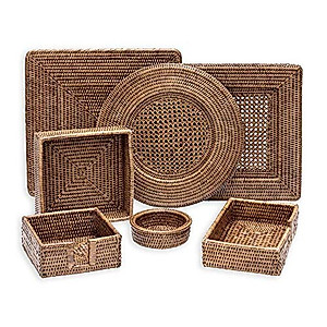 Caspari Rattan Wine Bottle Coaster in Dark Natural Brown