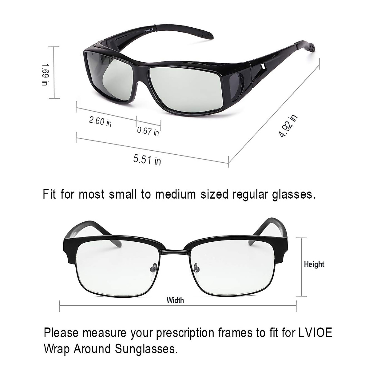 LVIOE Fit Over Photochromic Polarized Sunglasses for Outdoor Activities Wear Over Rx/Prescription Glasses UV400 Protection