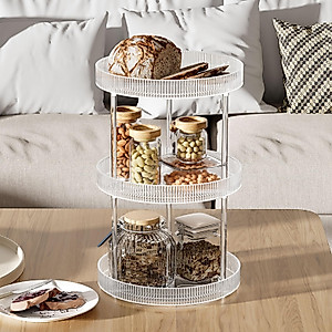 Acina 2-Tier Bathroom Countertop Organizer: 360° Clear Lazy Susan Rotating Storage Tray - Spinning Perfume Cosmetics Vanity Shelf for Bathroom Cabinet, Kitchen (Large)