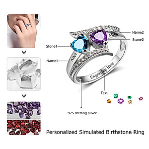 JewelOra Personalized 2 Simulated Birthstones Engagement Promise Ring For Her Couple Friendship Rings for Women (Silver, 7)