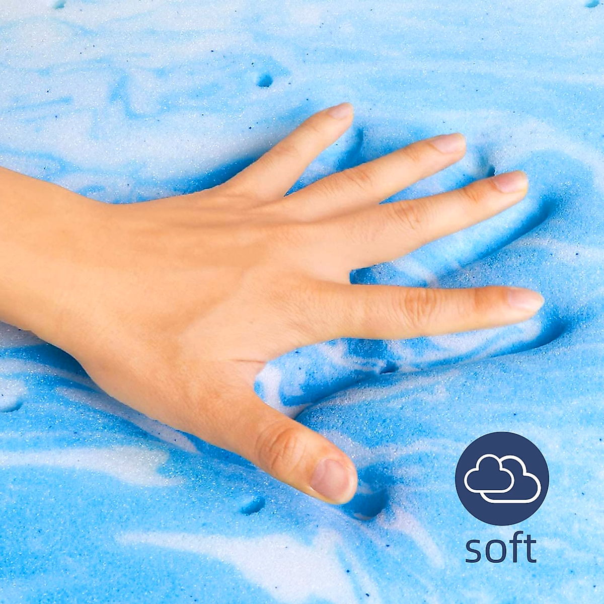 Opoiar 2 Inch Cooling Gel Memory Foam Mattress Topper in a Box, Medium Firm Mattress Topper for Pressure Relief & Temperature Regulation,CertiPUR-US Certified, Blue&White(Queen)