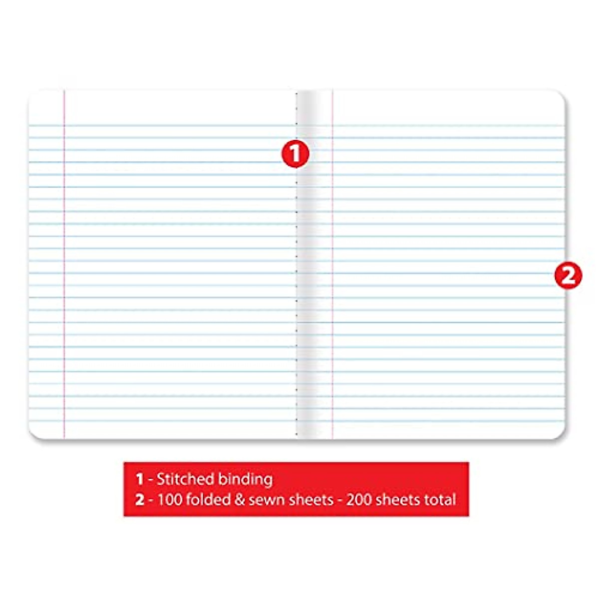 Better Office Products Composition Book Notebook - Hardcover, Wide Ruled (11/32-inch), 100 Sheet, One Subject, 9.75" x 7.5", Assorted Covers: Red, Blue, Green, Purple-12 Pack