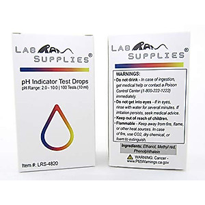 pH Indicator Test Drops, Universal Application (pH 2.0-10.0), 100 Tests| for Drinking Water, Urine, and Saliva | Contains 10 ml Bottle of Solution and 20 ml Screw Top Plastic Bottle