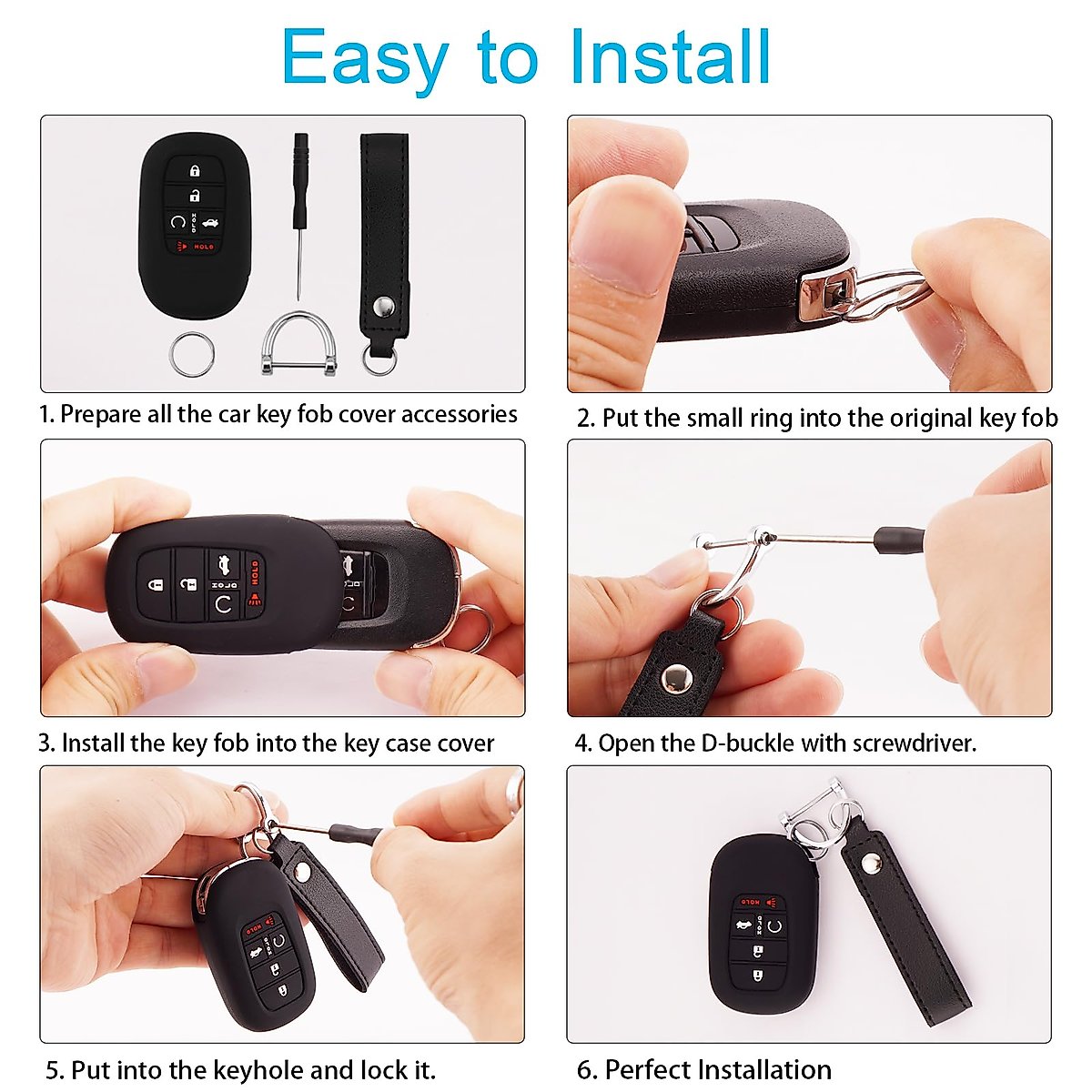 Koaudb Silicone Key Fob Cover Compatible with 2025 2024 2023 2022 Honda 5 Buttons Civic Accord Pilot CR-V HR-V Smart Car Rubber Key Shell Case Protector with Keychain 2 Pack (Hod-5R-BB)