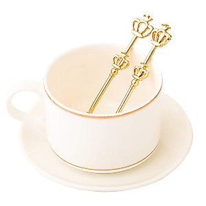 ABOOFAN 8PCS Stainless Steel Golden Coffee Cake Spoon Crown Cake Spoons Small Teaspoon for Ice-Cream, Soup, Salt, Sugar, Tea Stirring