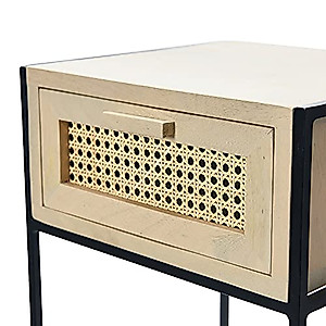 Creative Co-Op Main + Mesa Natural Cane and Mango Wood Small 1-Drawer Square End Table or Night Stand with Cane Drawer Front