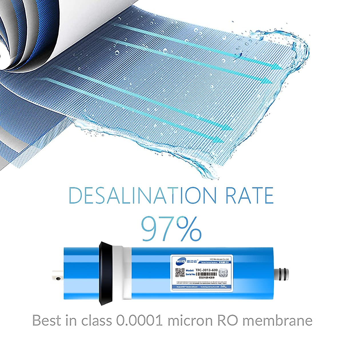 SWALLE 0.0001 Micron RO Membrane, 3013-600 GPD Universal Water Purifier Cartridge Removes 99% of Contaminants in Water ,Fits Under Sink Reverse Osmosis Drinking Water Purifier System (600 GPD)